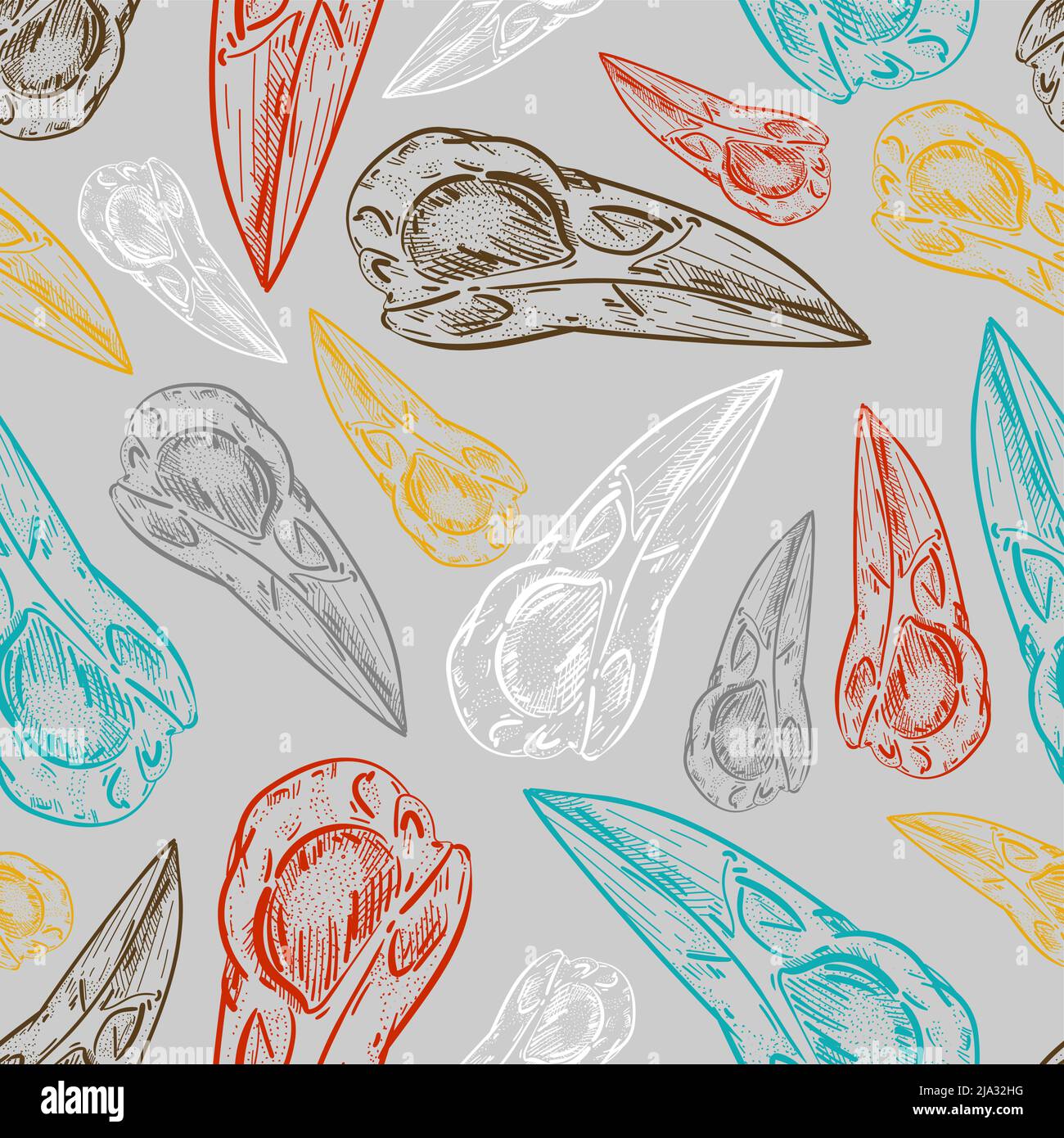 Raven Skull pattern seamless. Raven head skeleton background. Vector ...