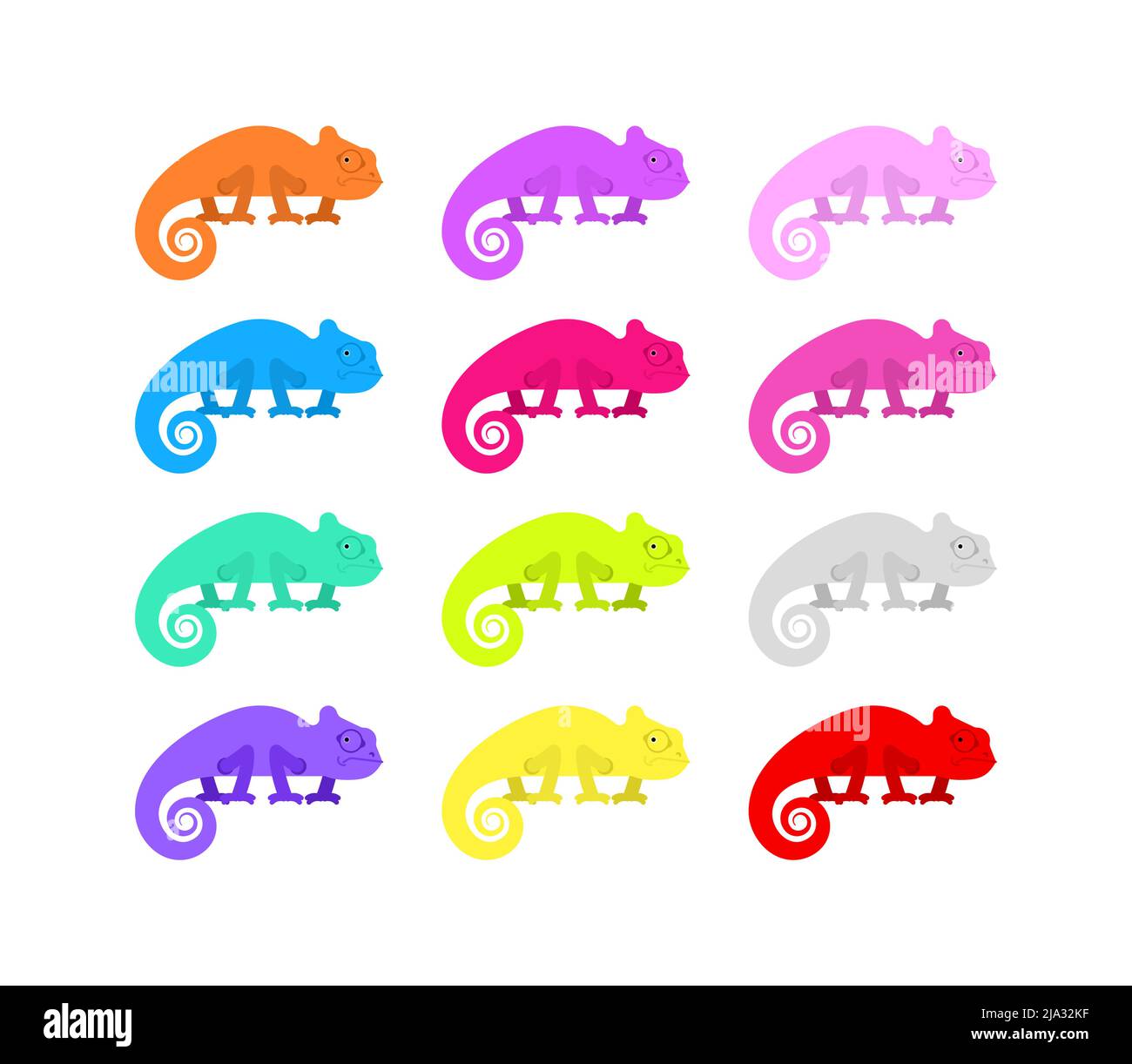 Chameleon multicolored set. cartoon Reptile icon. Vector illustration ...