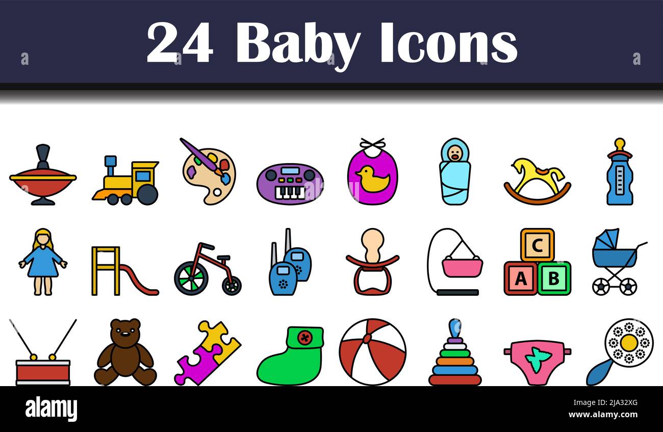 Baby Icon Set. Editable Bold Outline With Color Fill Design. Vector ...