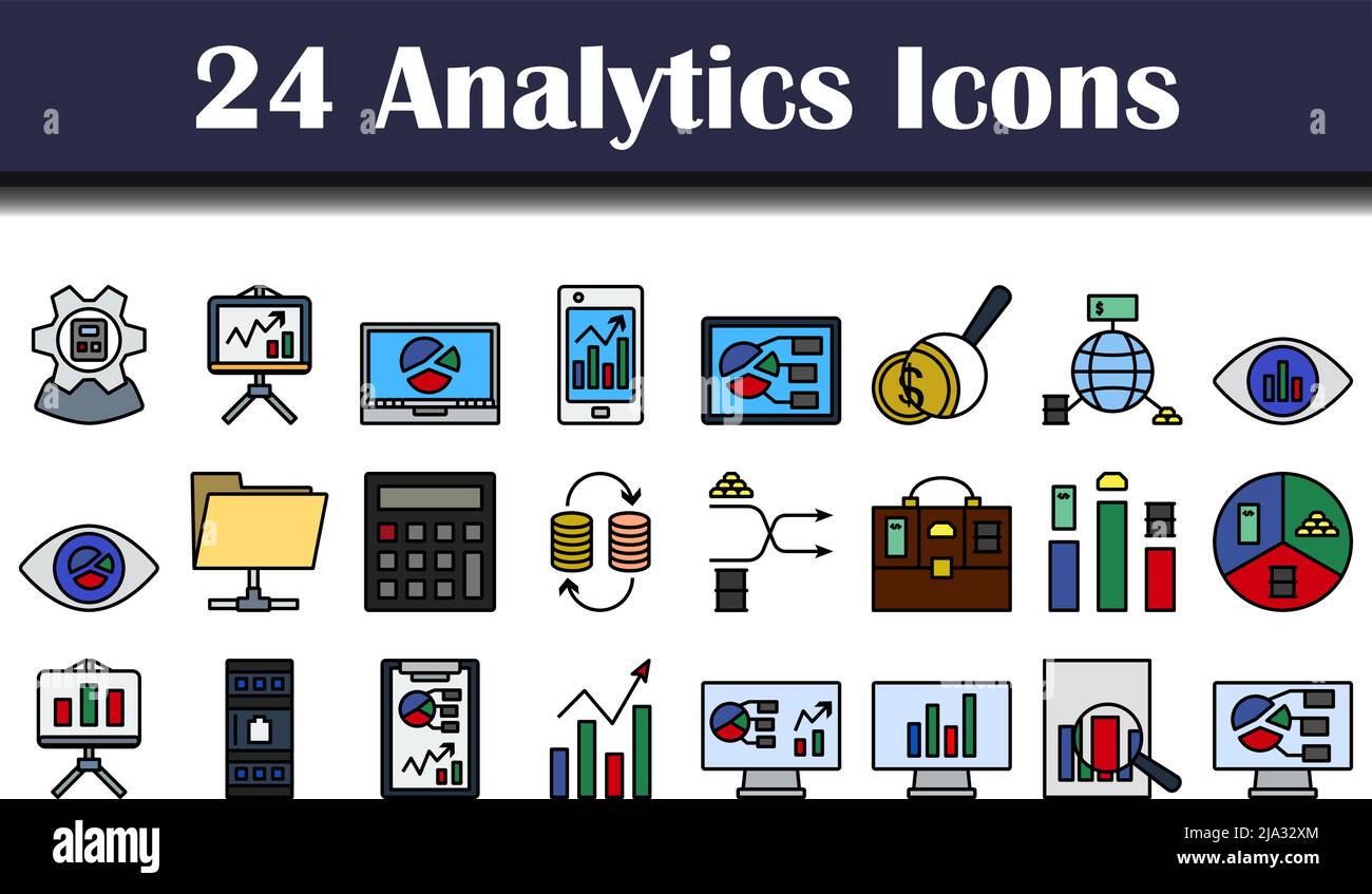 Analytics Icon Set. Editable Bold Outline With Color Fill Design ...