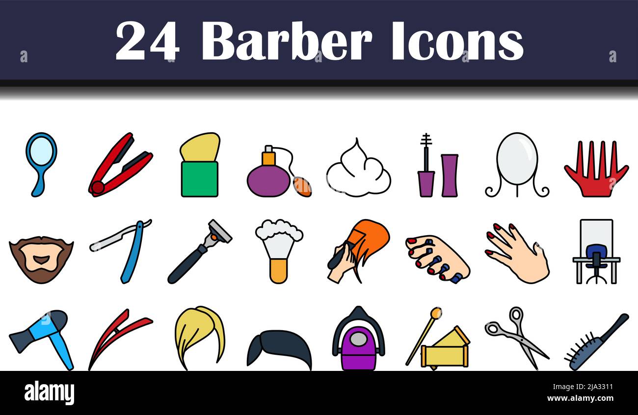 Barber Icon Set. Editable Bold Outline With Color Fill Design. Vector ...