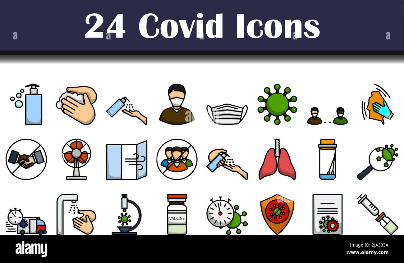 Covid Icon Set. Editable Bold Outline With Color Fill Design. Vector ...