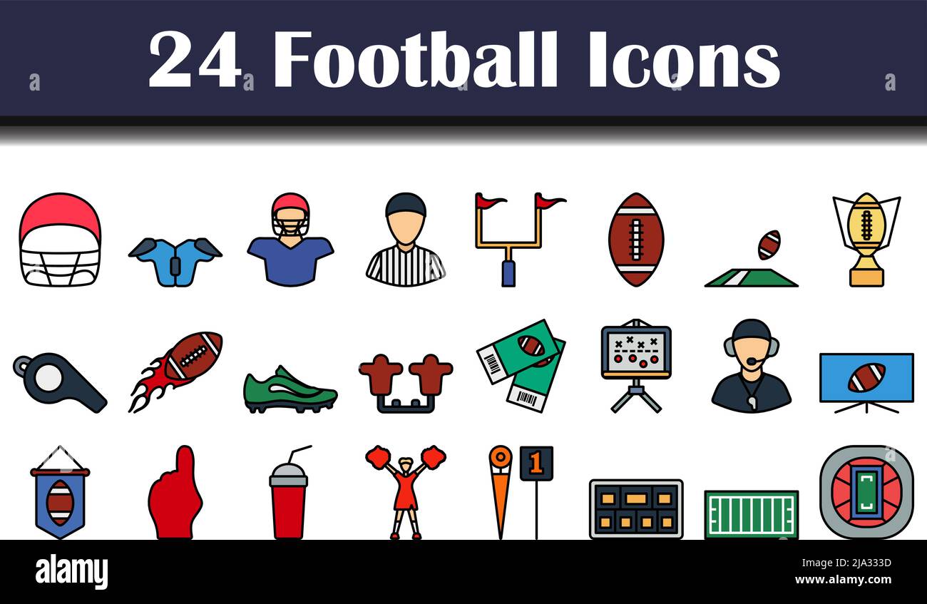 Football Icon Set. Editable Bold Outline With Color Fill Design. Vector ...