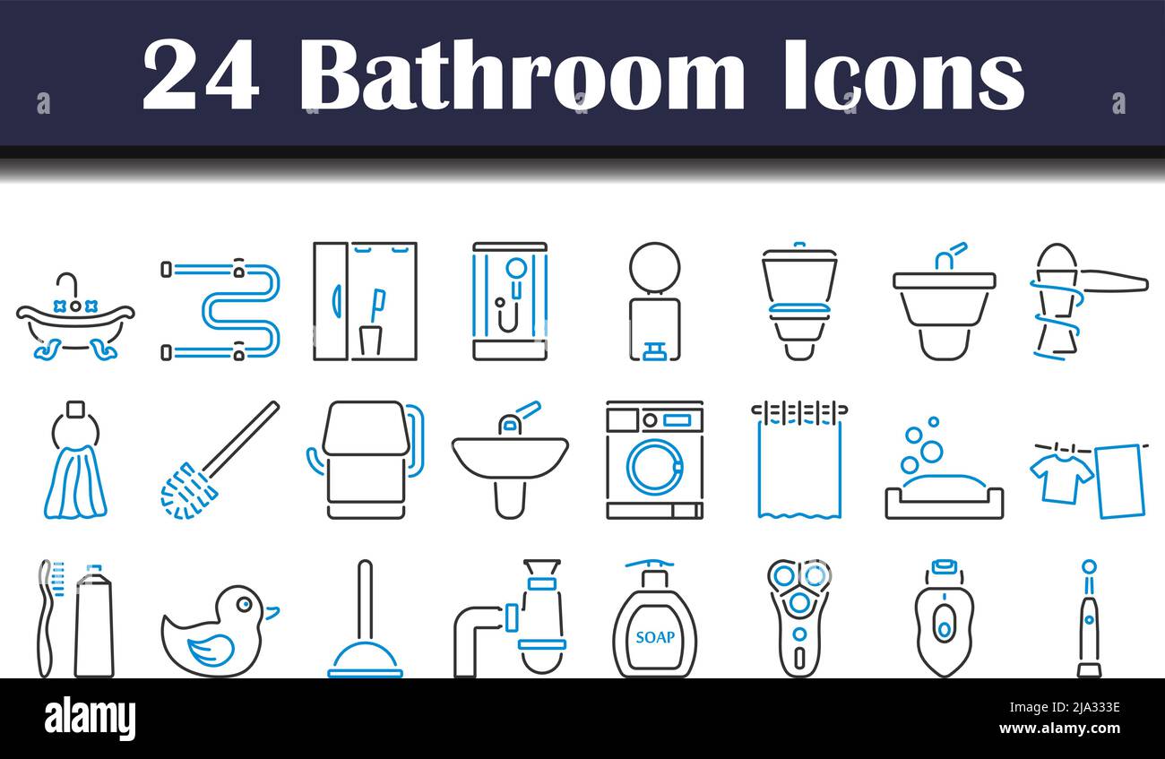 Bathroom Icon Set. Editable Bold Outline With Color Fill Design. Vector ...