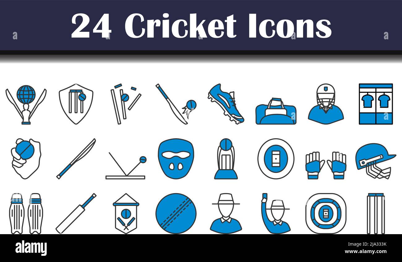 Cricket Icon Set. Editable Bold Outline With Color Fill Design. Vector ...