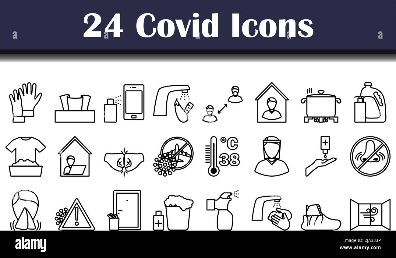 Covid Icon Set. Bold outline design with editable stroke width. Vector ...
