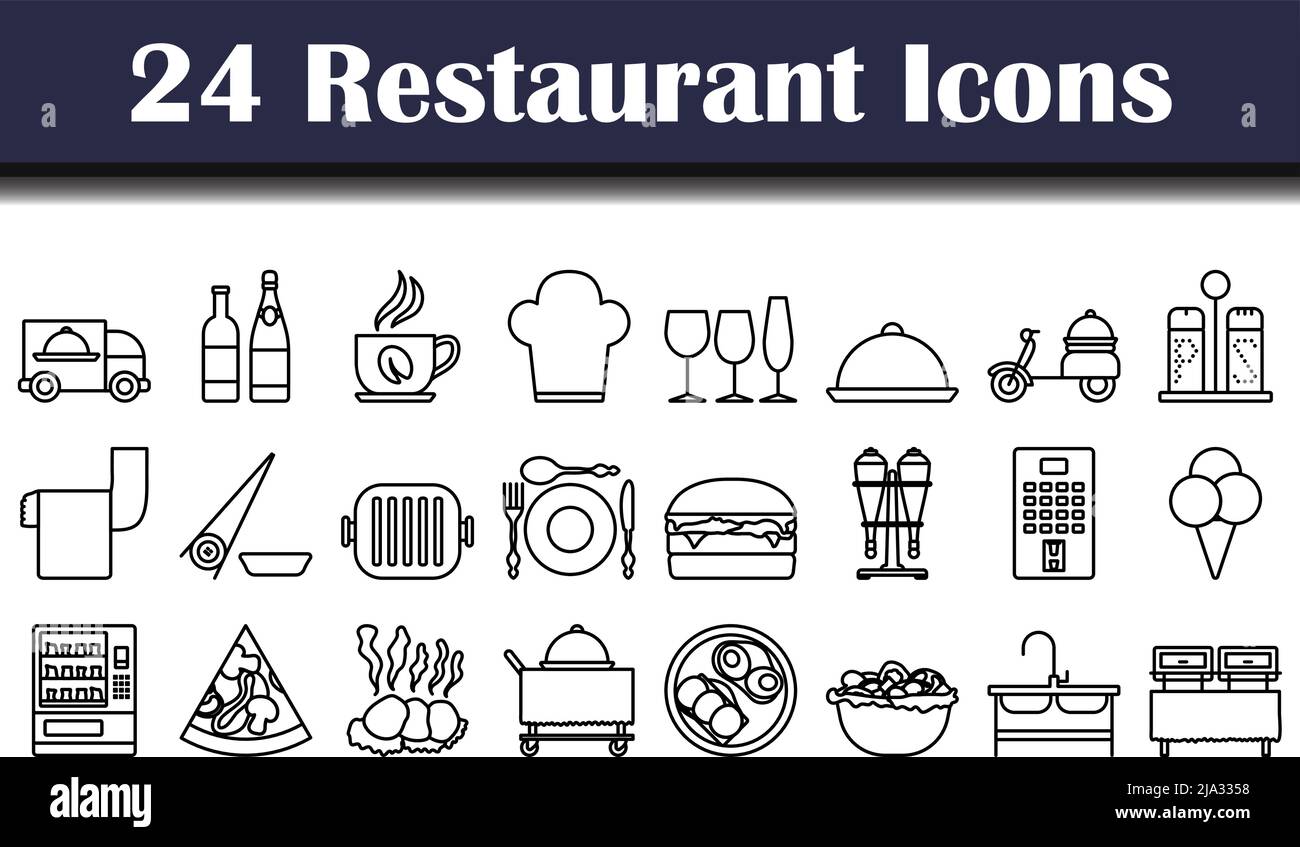 Restaurant Icon Set. Bold outline design with editable stroke width ...