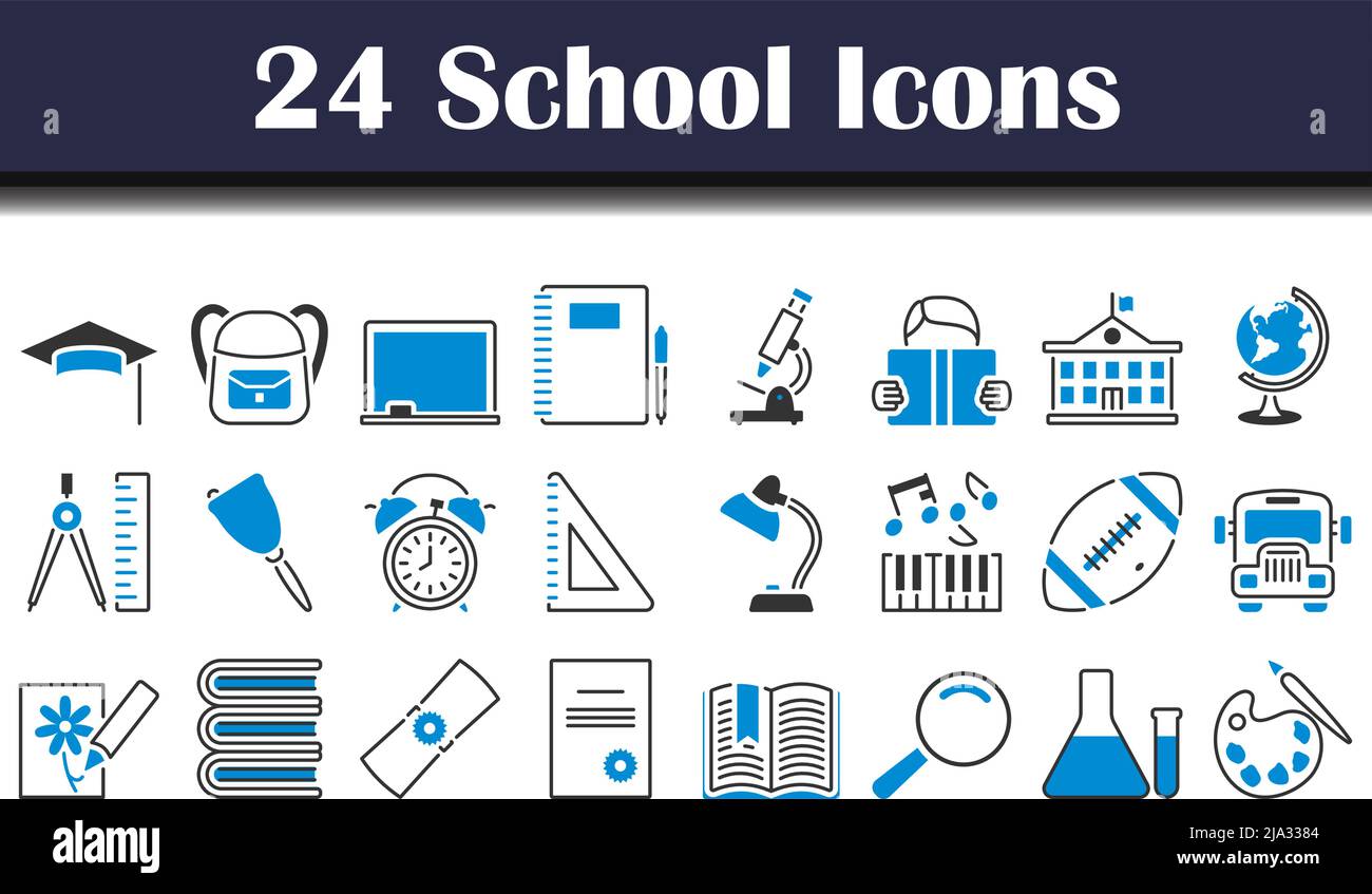 School Icon Set. Editable Bold Outline With Color Fill Design. Vector ...