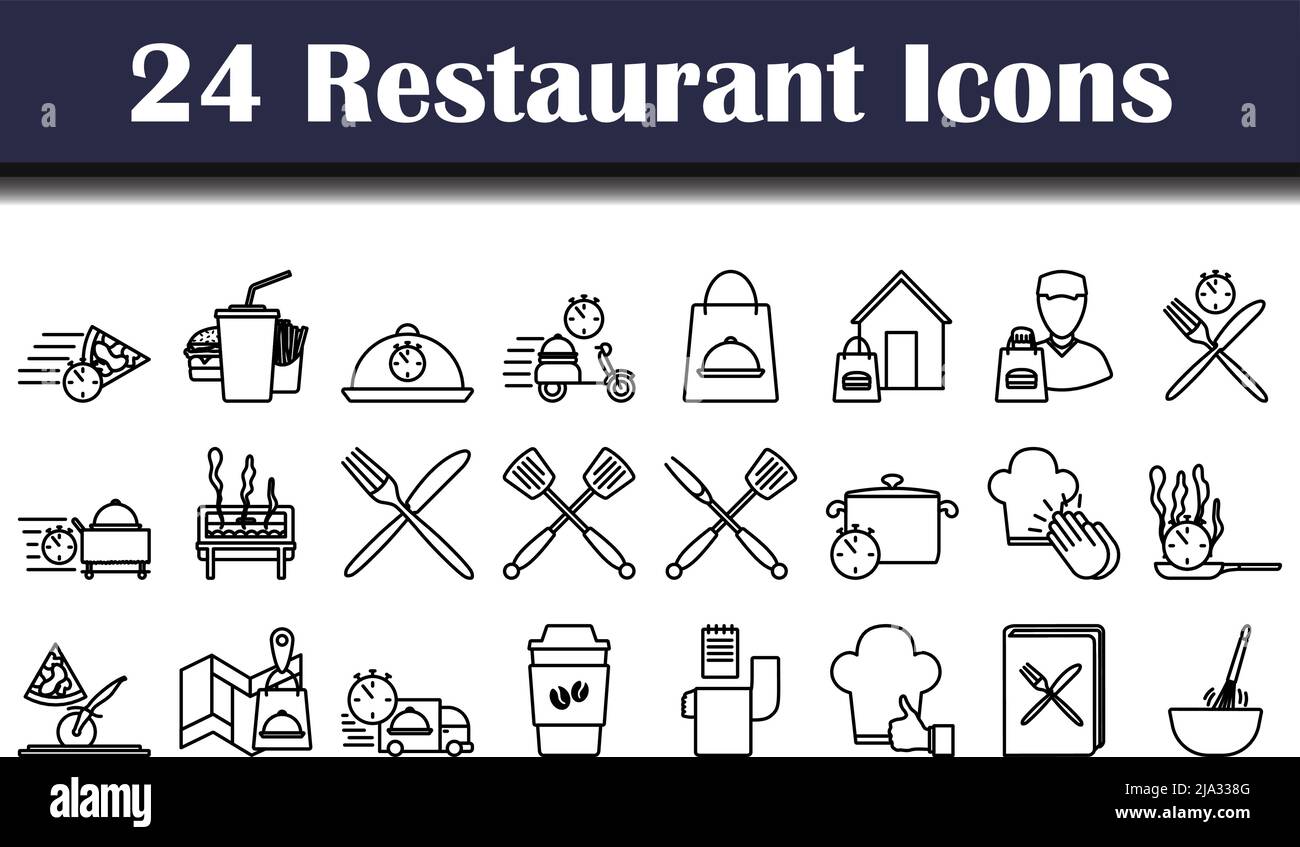 Restaurant Icon Set. Bold outline design with editable stroke width ...