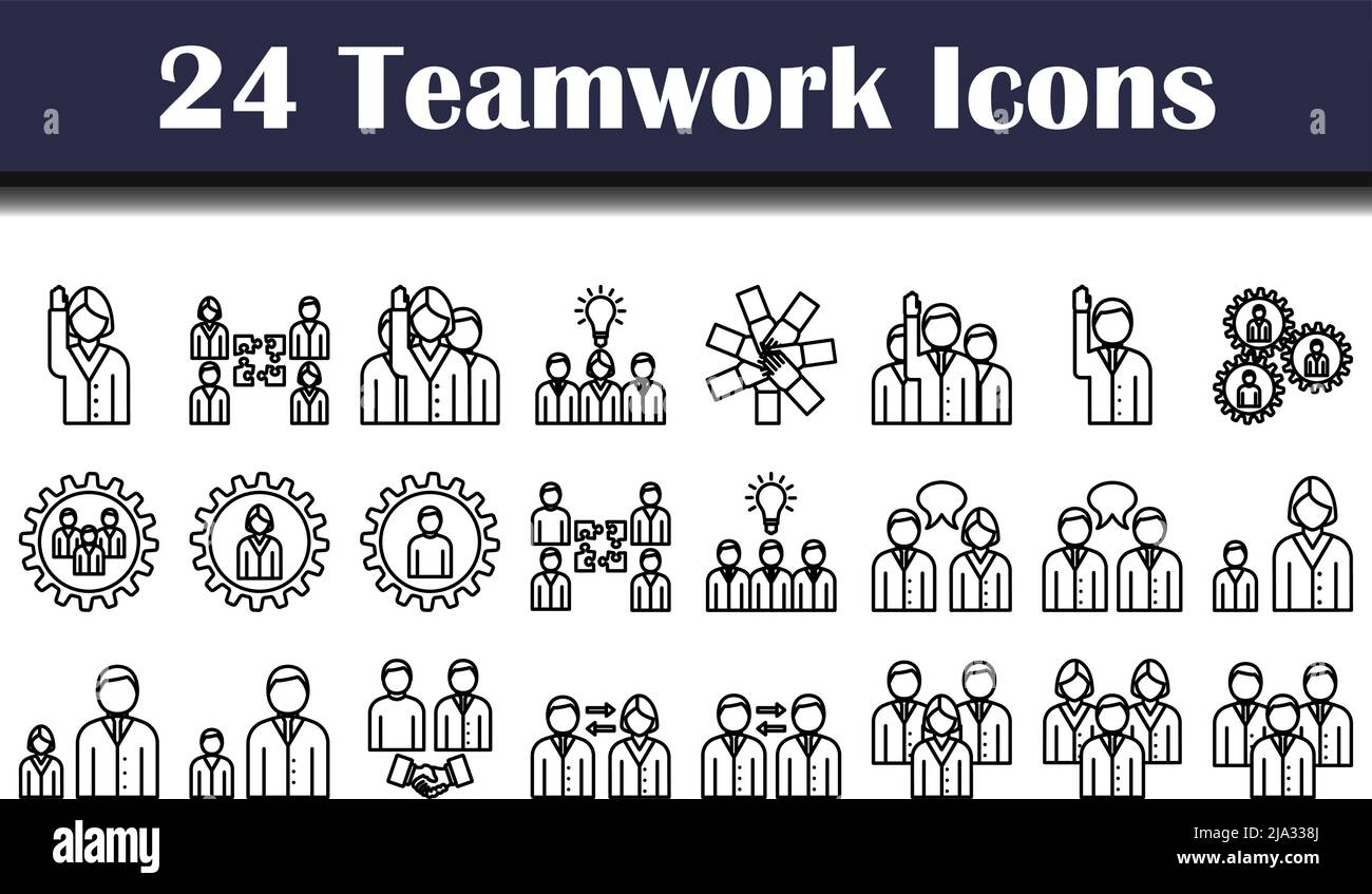 Teamwork Icon Set. Bold outline design with editable stroke width ...