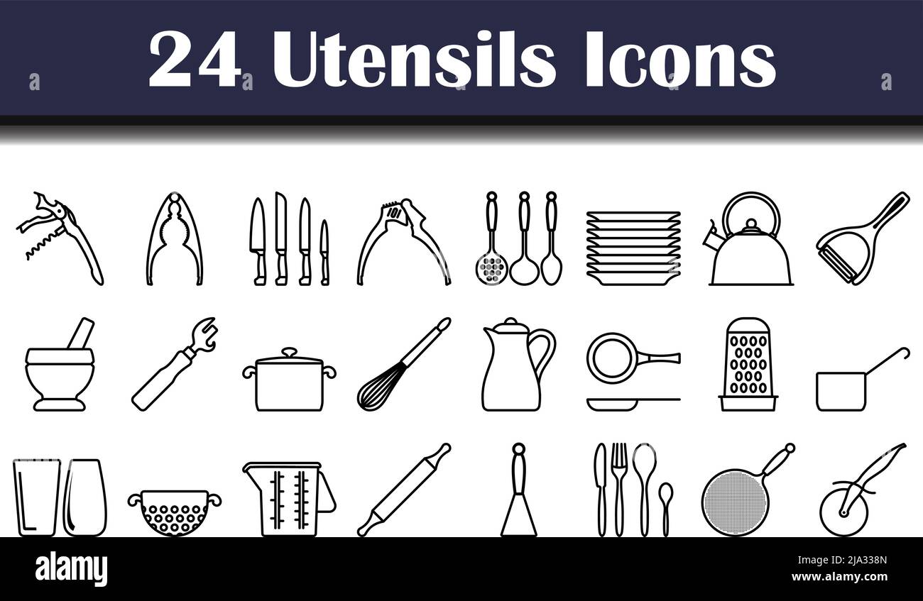Utensils Icon Set. Bold outline design with editable stroke width ...