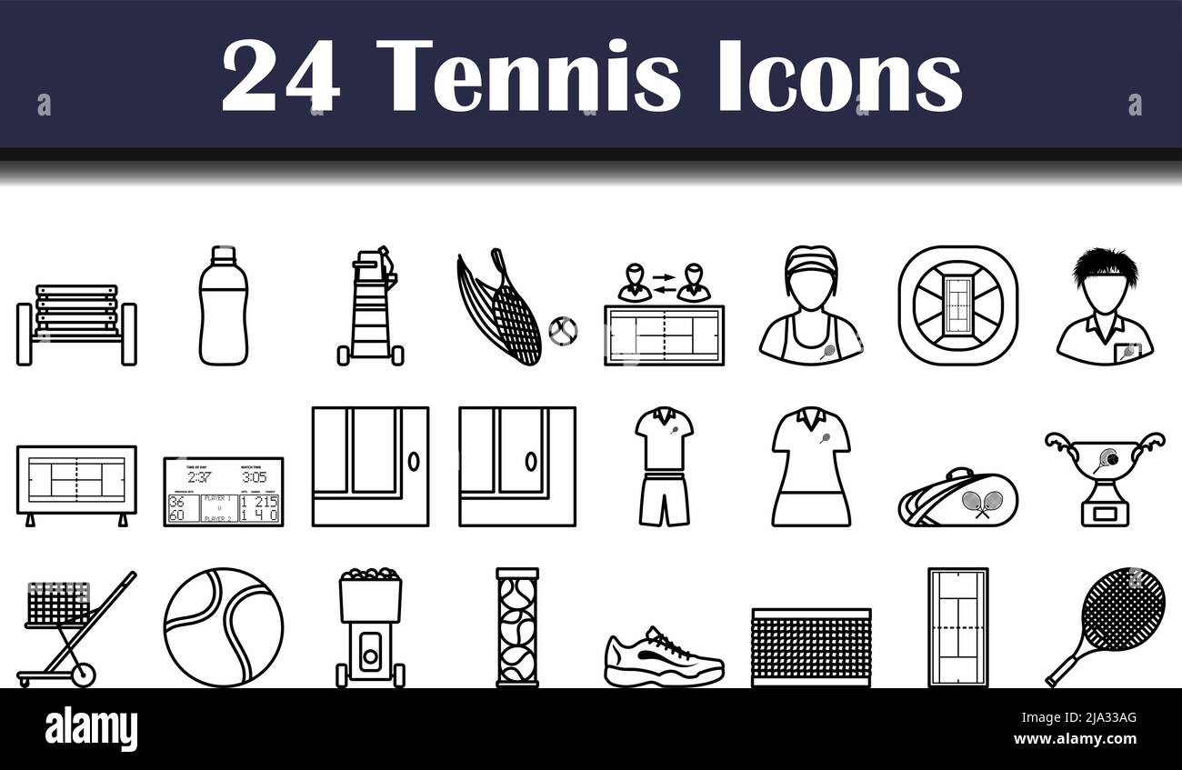Tennis Icon Set. Bold outline design with editable stroke width. Vector ...