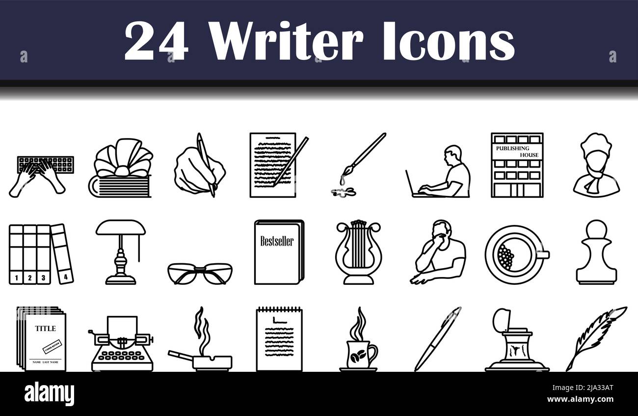 Writer Icon Set. Editable Bold Outline With Color Fill Design. Vector ...