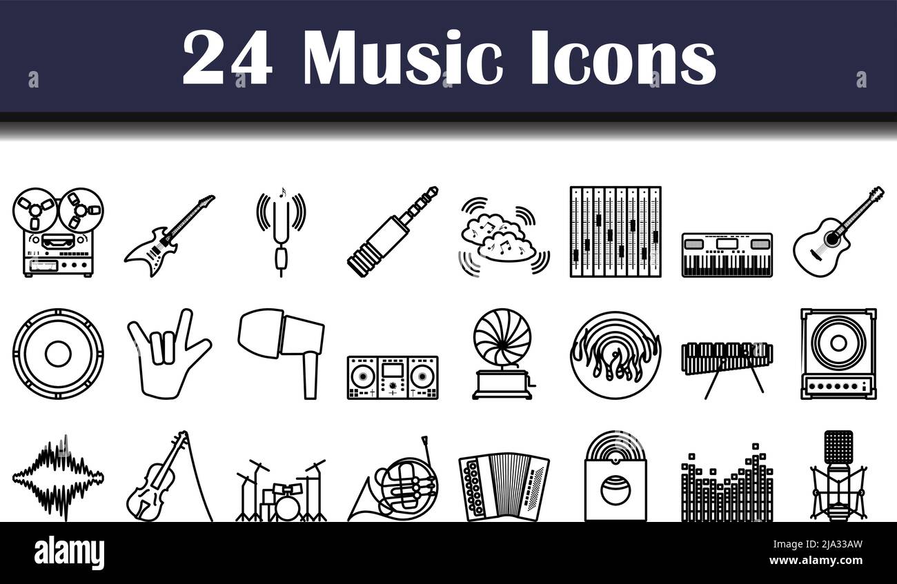Music Icon Set. Bold outline design with editable stroke width. Vector ...