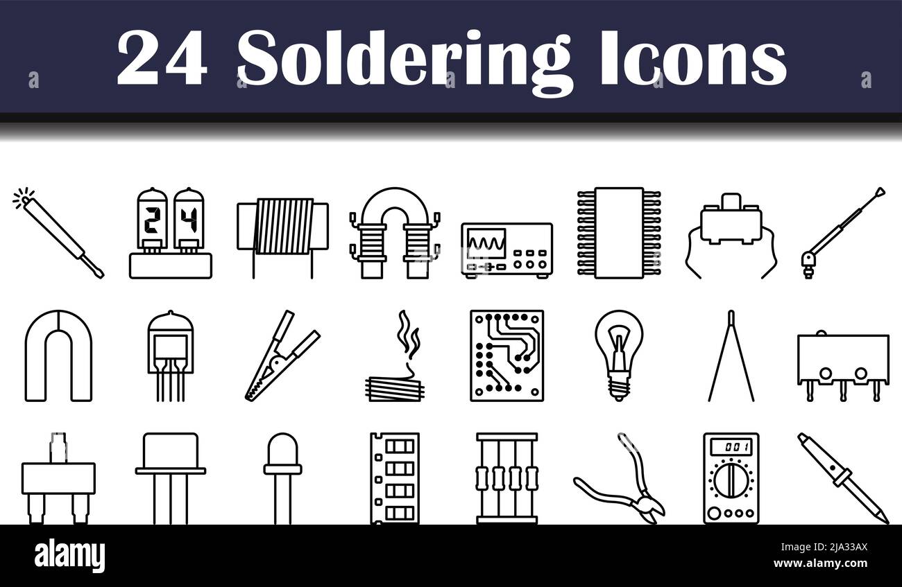 Soldering Icon Set. Bold outline design with editable stroke width ...