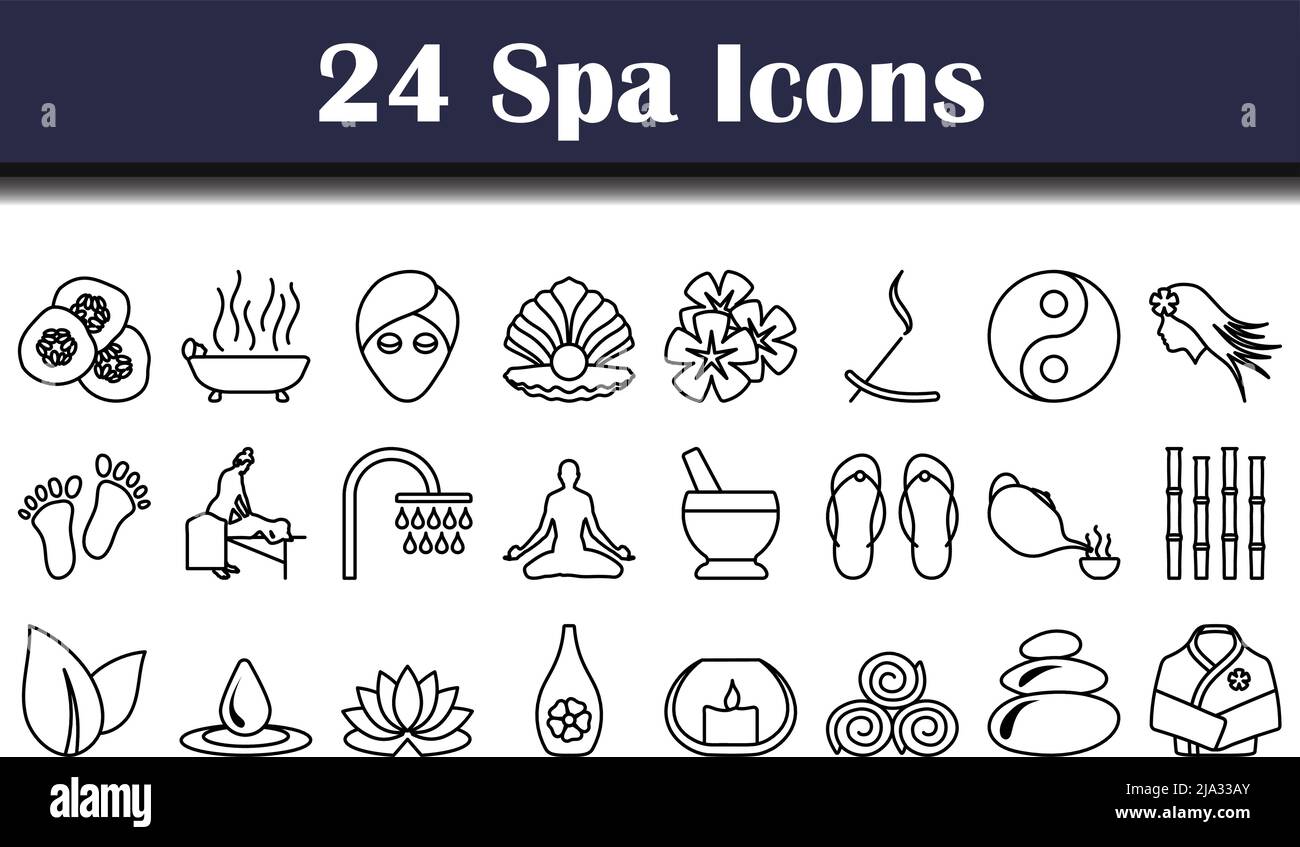 Spa Icon Set. Bold outline design with editable stroke width. Vector ...