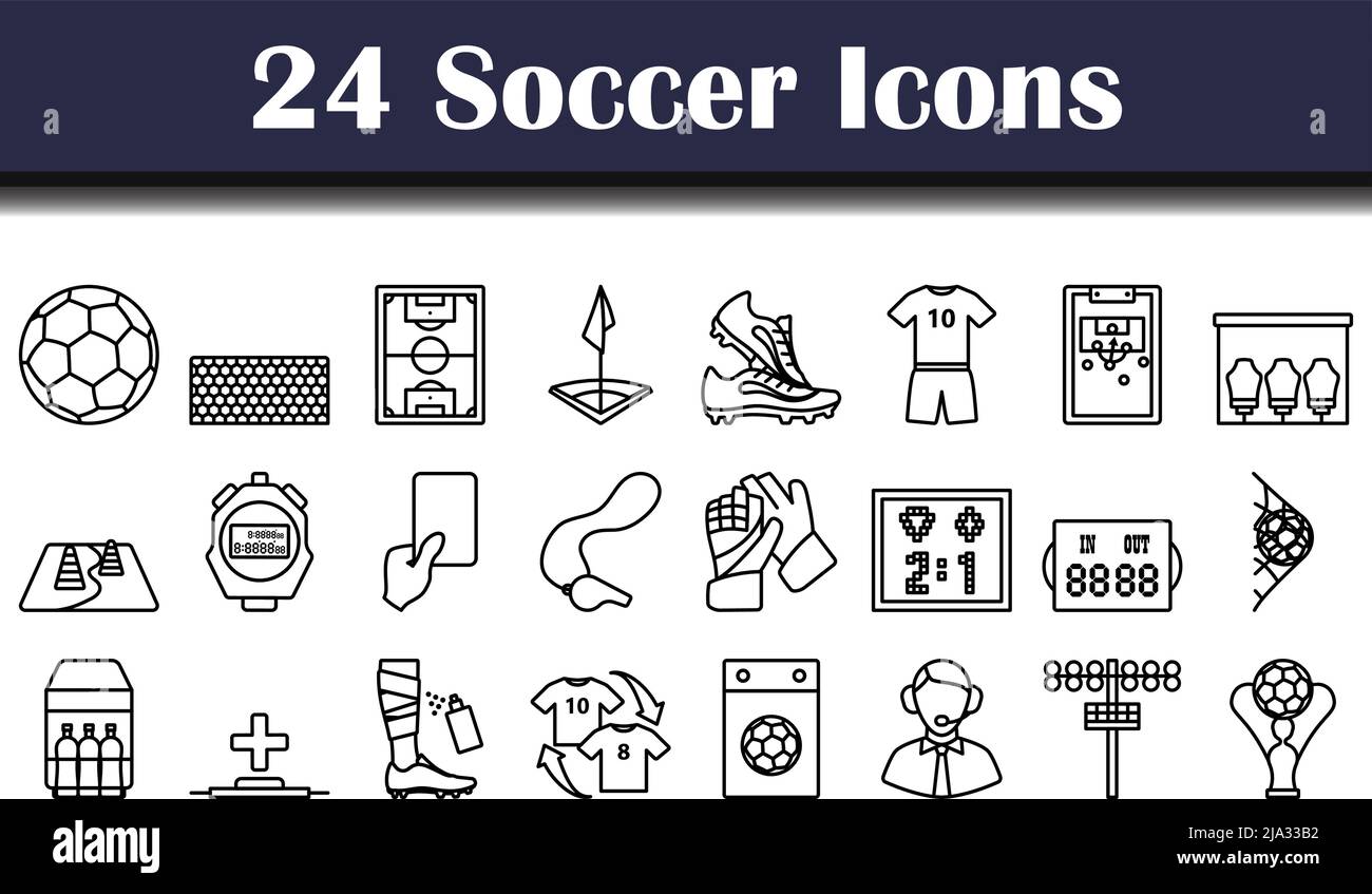 Soccer Icon Set. Bold outline design with editable stroke width. Vector ...