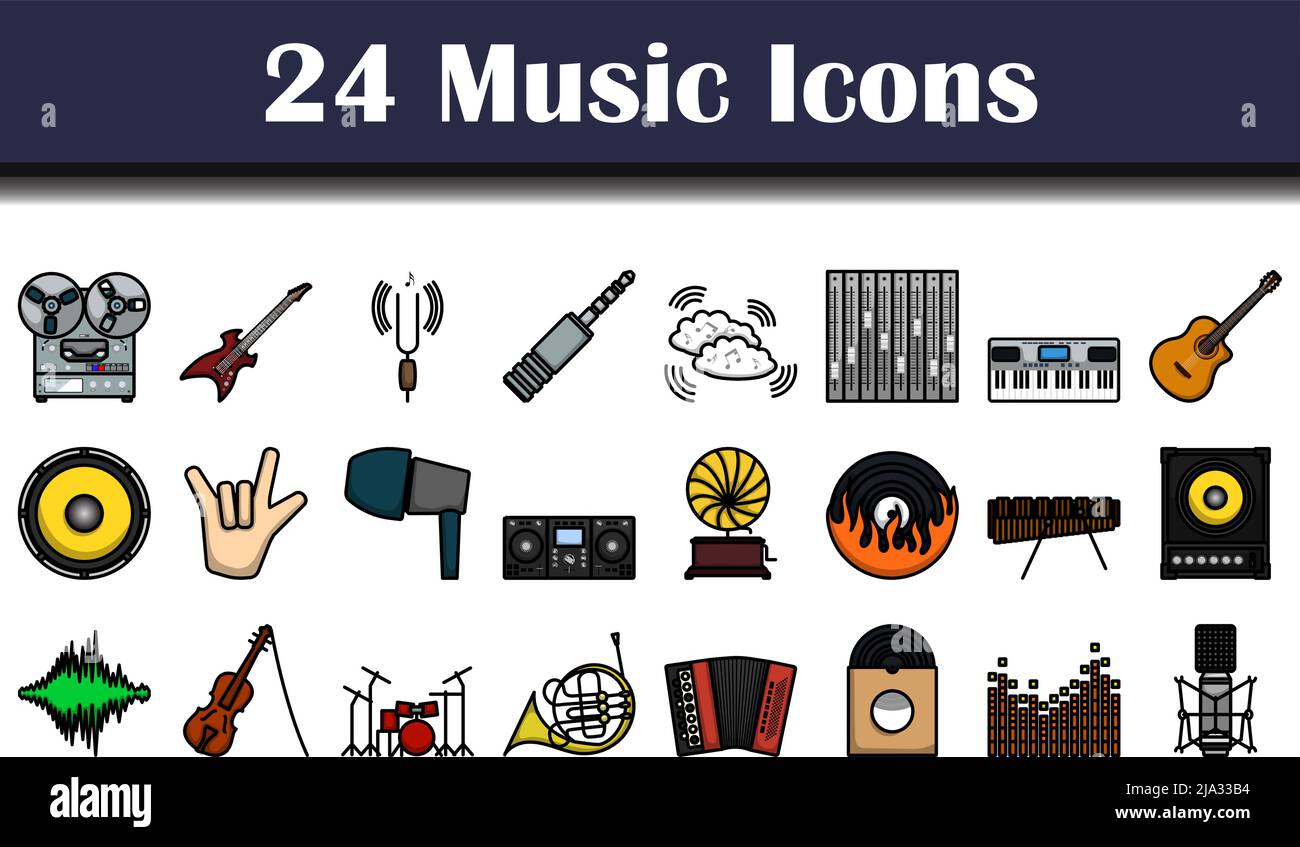 Music Icon Set. Editable Bold Outline With Color Fill Design. Vector ...