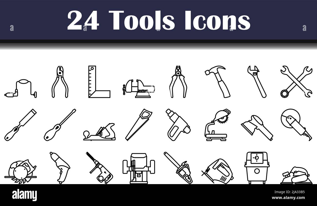 Tools Icon Set. Bold outline design with editable stroke width. Vector ...