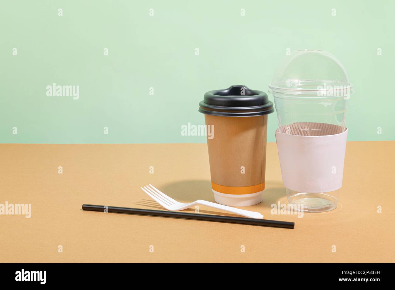 protect earth and environment concept, paper cups and plastic cups ...