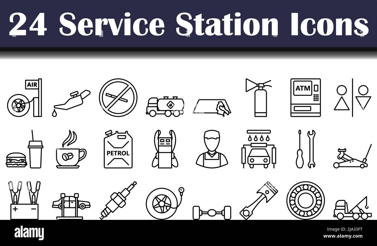 Service Station Icon Set. Bold outline design with editable stroke ...