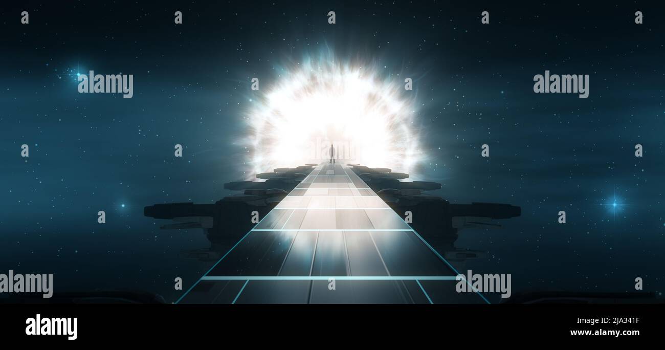 Dark abstract Sci Fi path with Outer Space in background Stock Photo ...