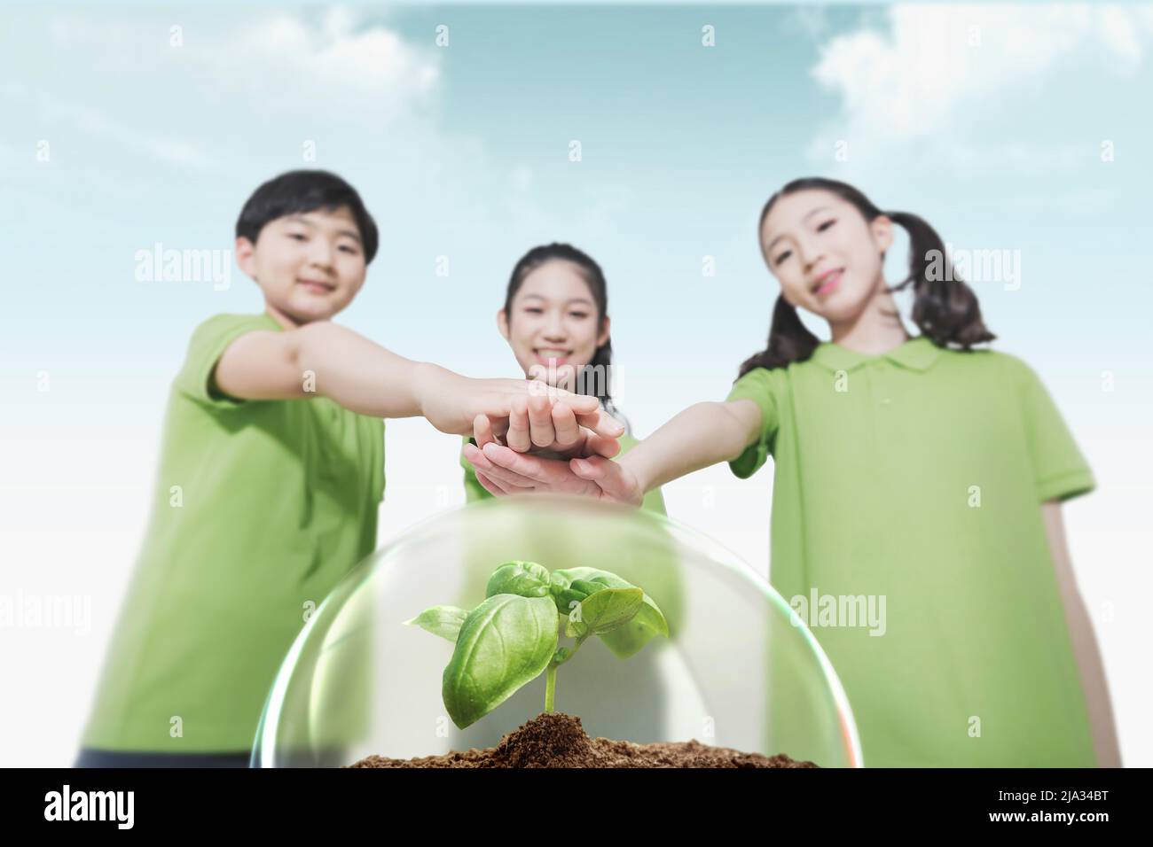 environment friendly graphic poster with Korean children and green ...