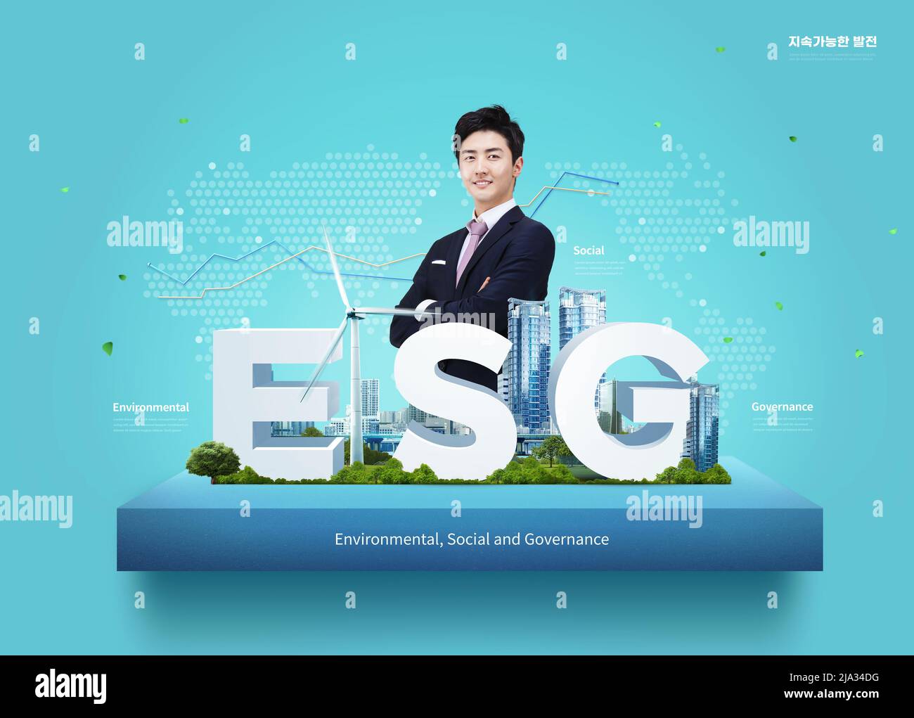 ESG promotion poster : forest and buildings Stock Photo - Alamy