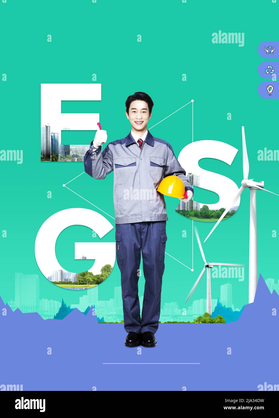 ESG promotion poster : Asian Korean male in eco friendly building ...