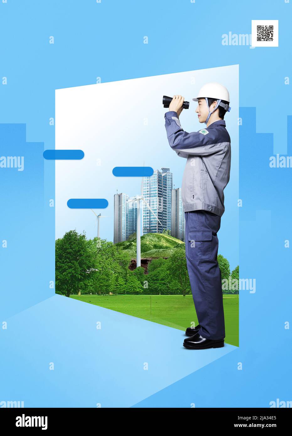 ESG promotion poster : Asian Korean male in eco friendly building ...