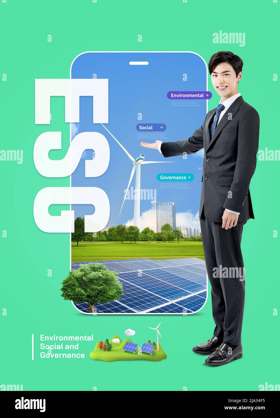 ESG promotion poster : Asian Korean male introducing eco friendly ...