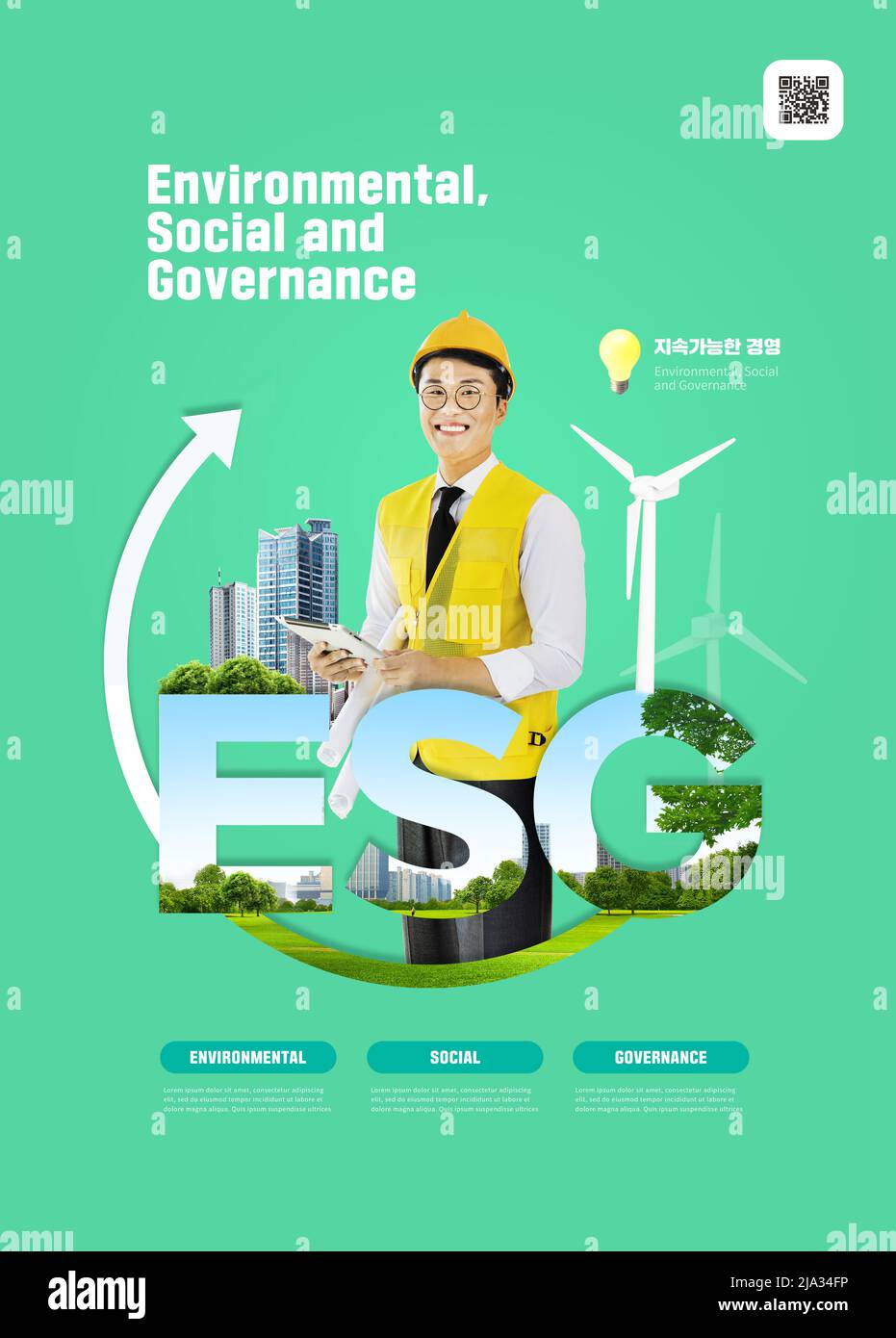 ESG promotion poster : Asian Korean male in eco friendly building ...