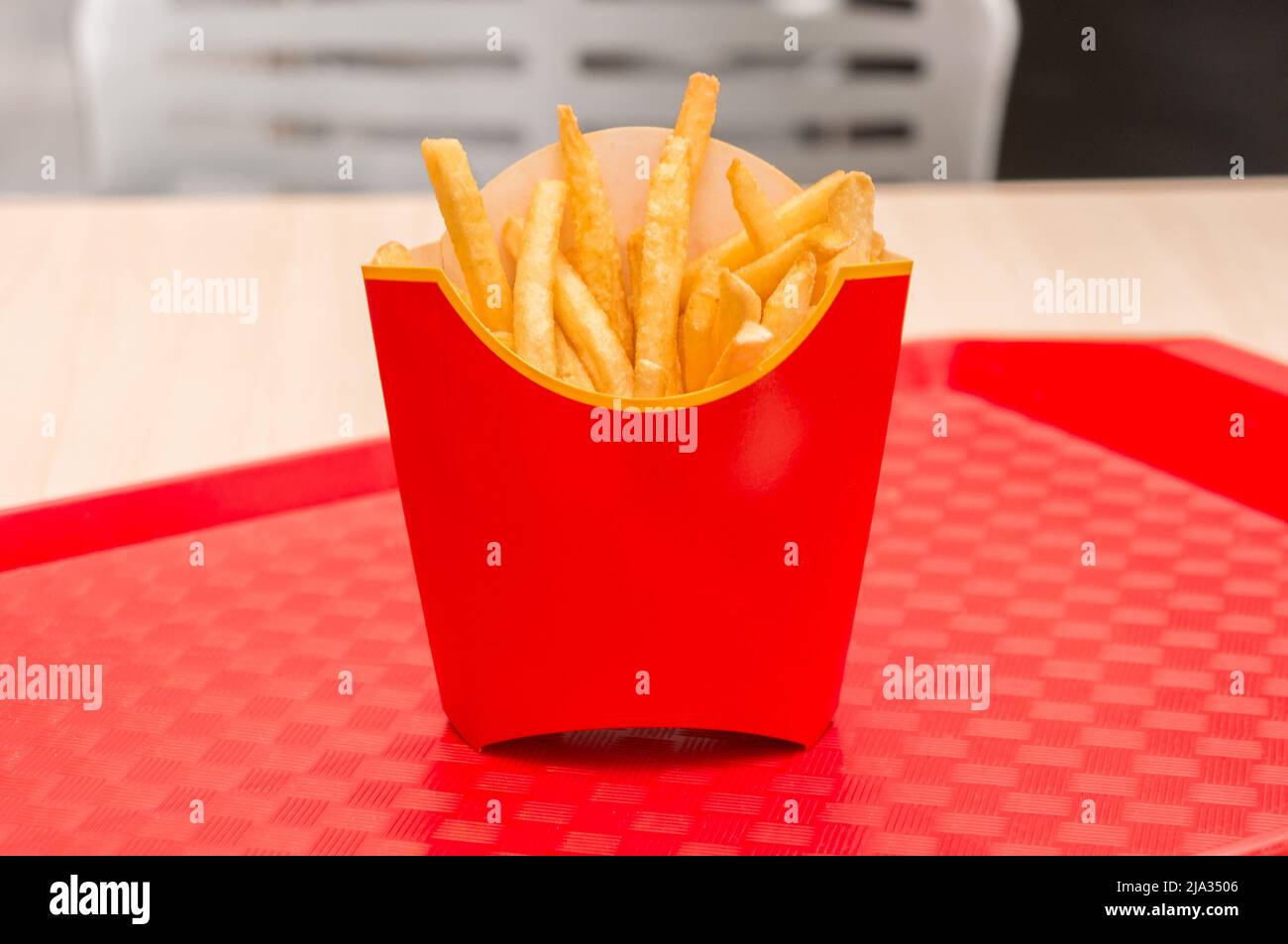 French fries in red box on a tray Stock Photo - Alamy