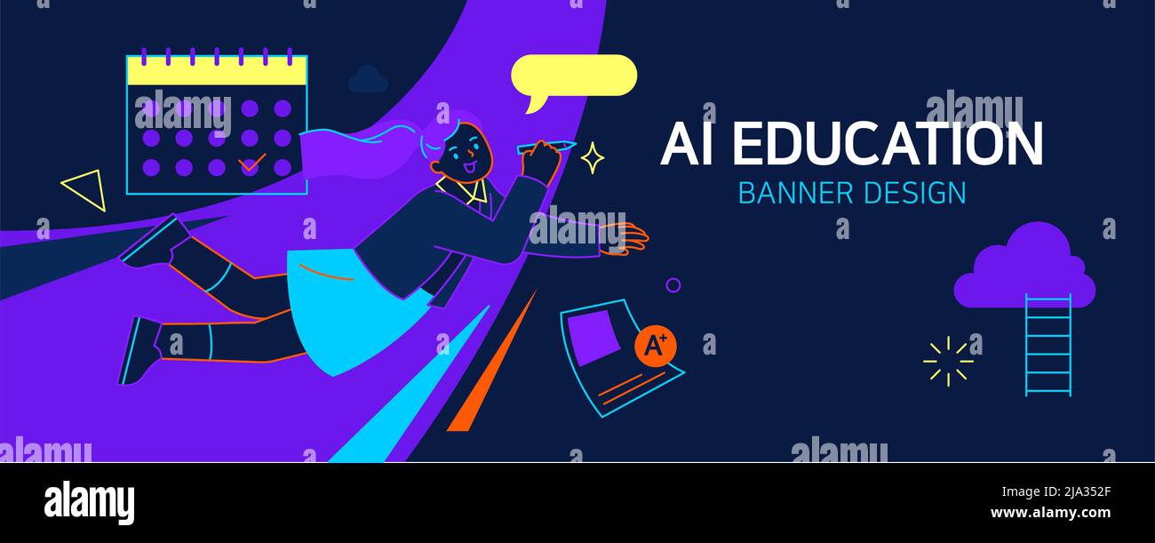 AI education banner illustration of student studying Stock Photo - Alamy