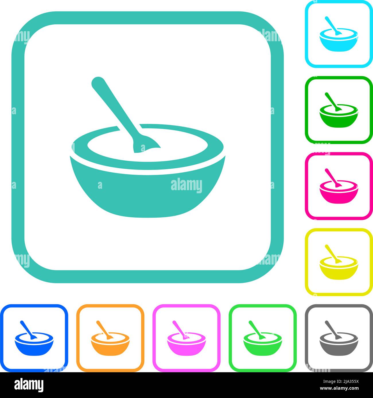 Bowl of soup with spoon vivid colored flat icons in curved borders on ...