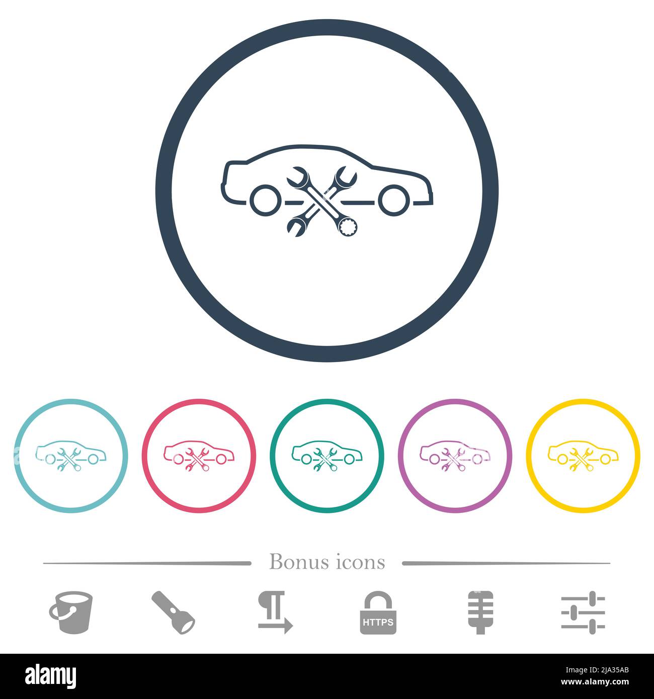 Car Repair Workshop Outline Flat Color Icons In Round Outlines 6 Bonus Icons Included Stock