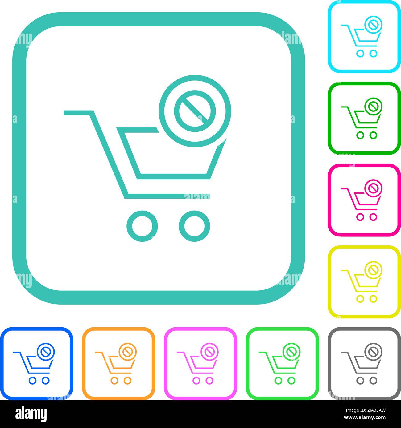 Cart disabled outline vivid colored flat icons in curved borders on ...