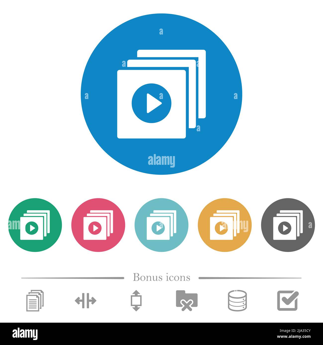 Play files solid flat white icons on round color backgrounds. 6 bonus ...