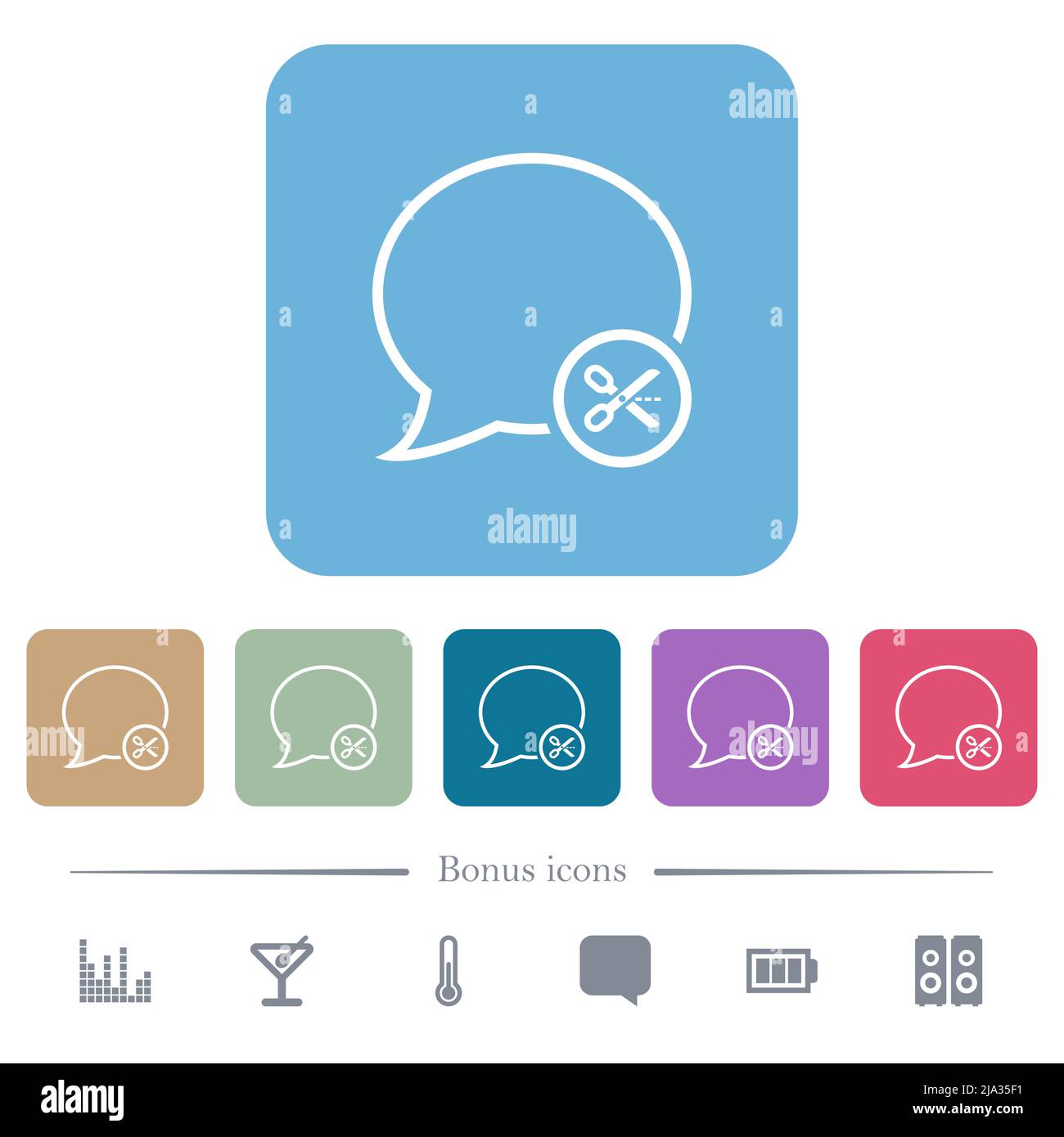 Cut message white flat icons on color rounded square backgrounds. 6 ...