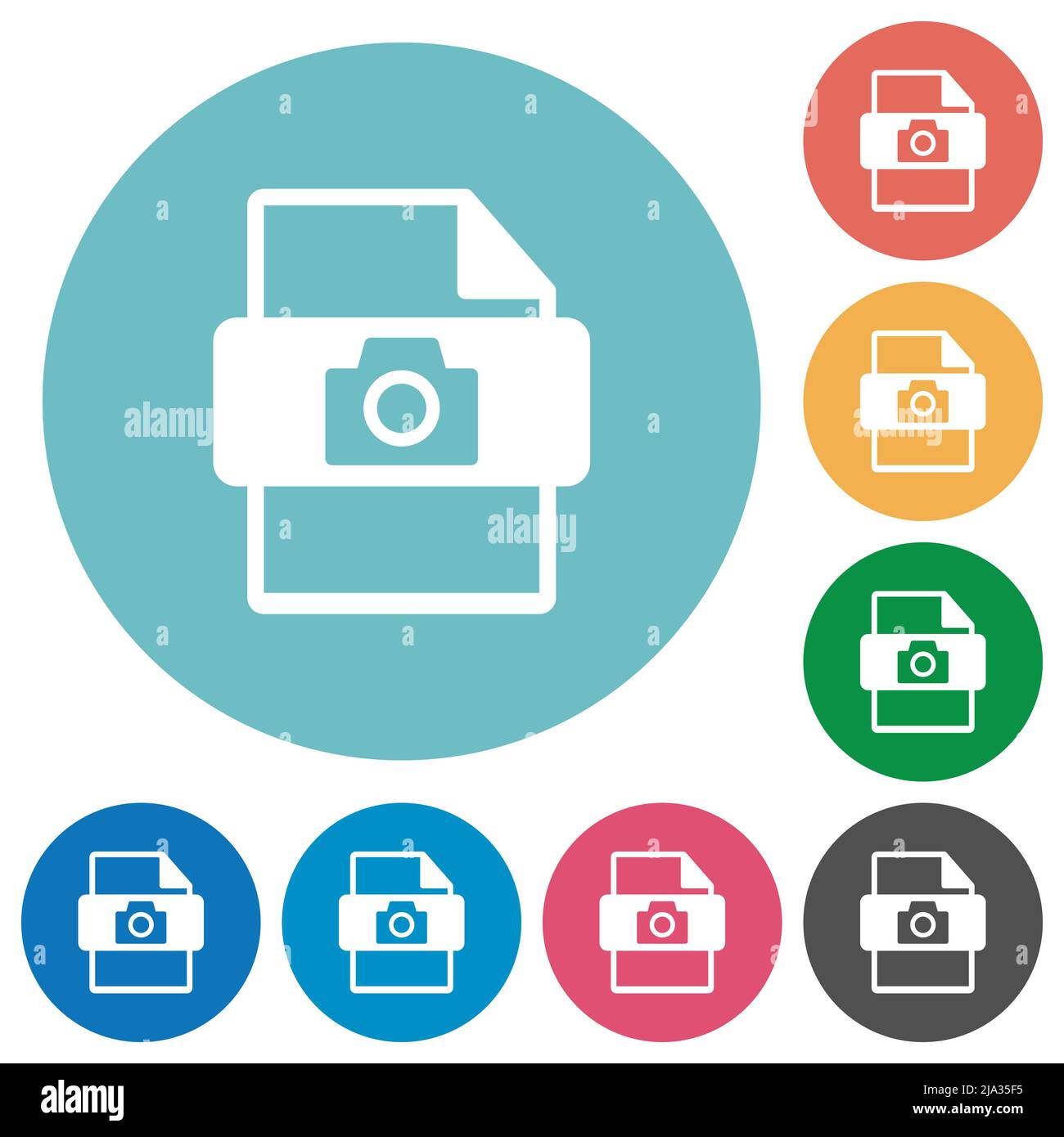raw camera file type flat white icons on round color backgrounds Stock ...