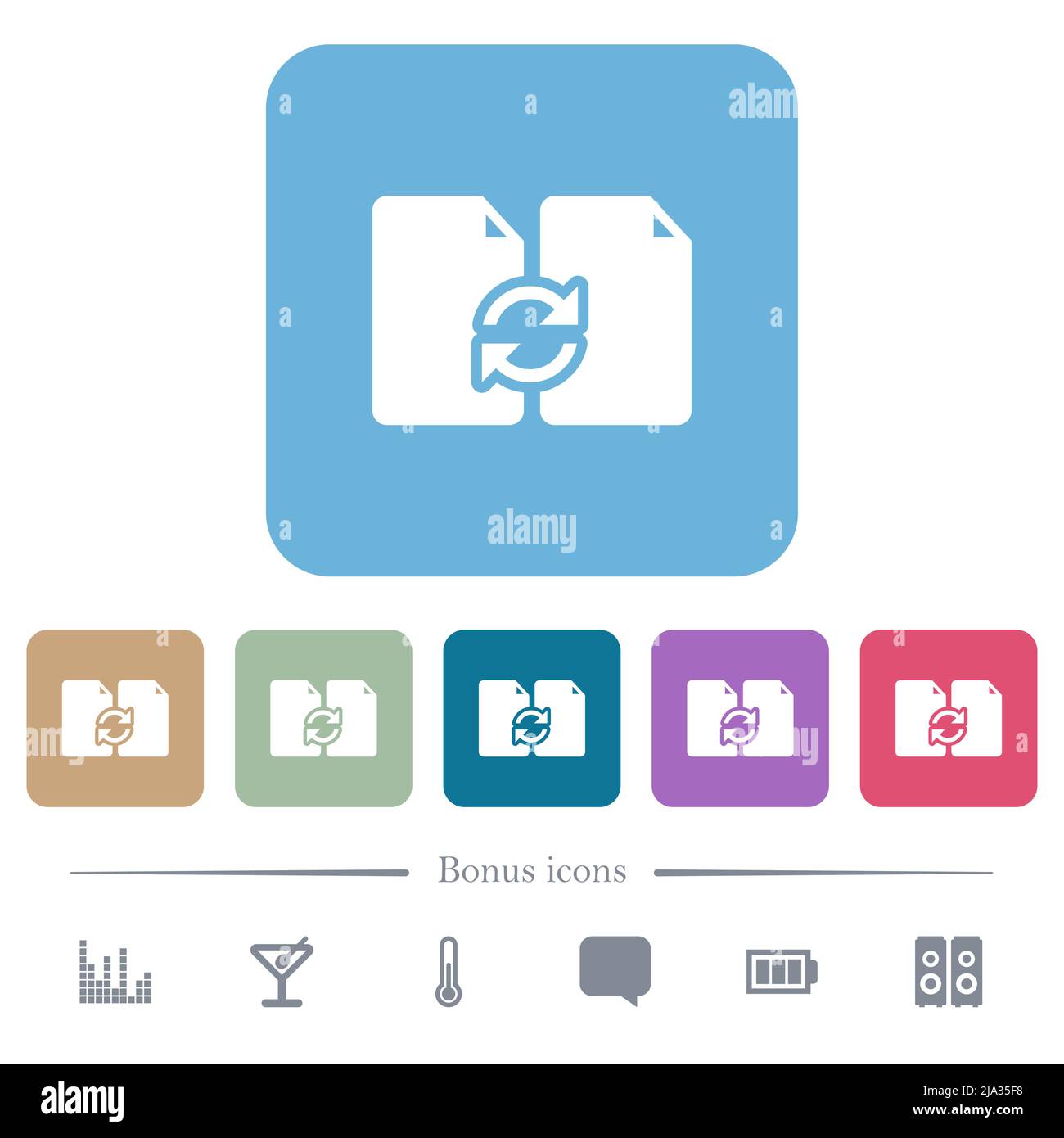 Swap documents solid white flat icons on color rounded square ...