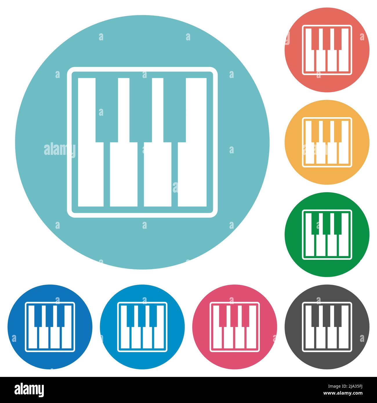 Piano keyboard alternate flat white icons on round color backgrounds ...