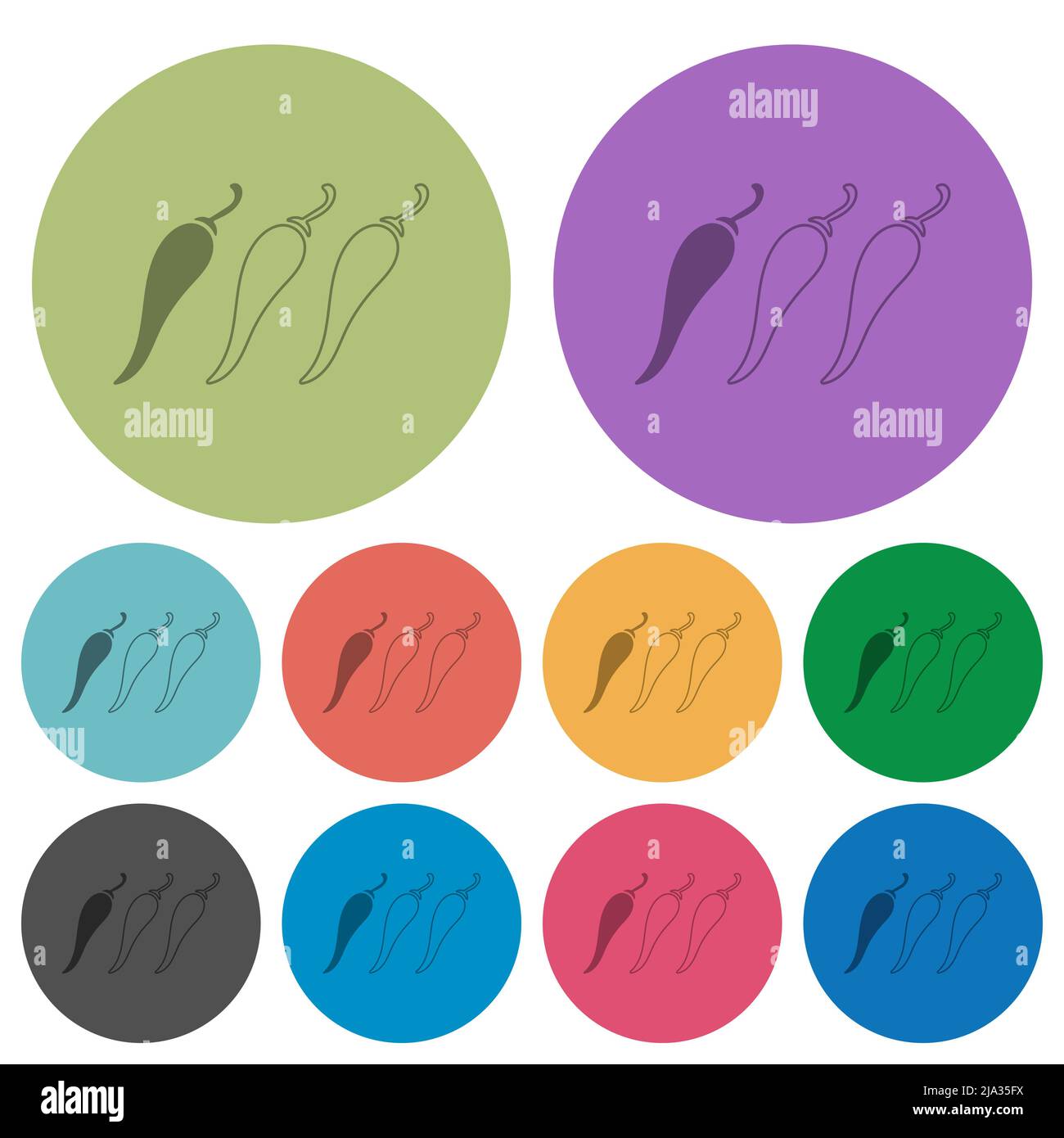 Mild chili pepper level darker flat icons on color round background ...