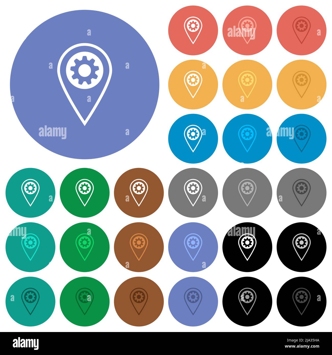 GPS location settings multi colored flat icons on round backgrounds ...