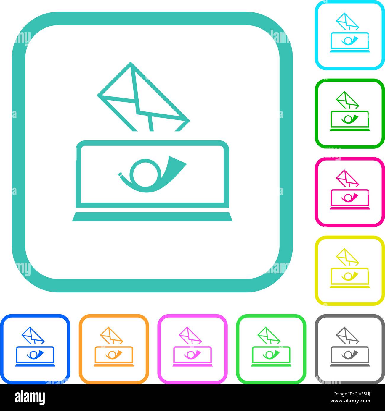 Sending mail outline vivid colored flat icons in curved borders on ...