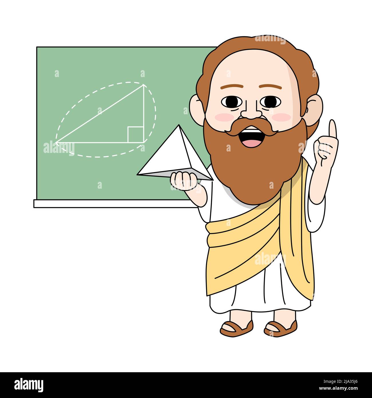 Pythagoras Cartoon Character White Background Illustration