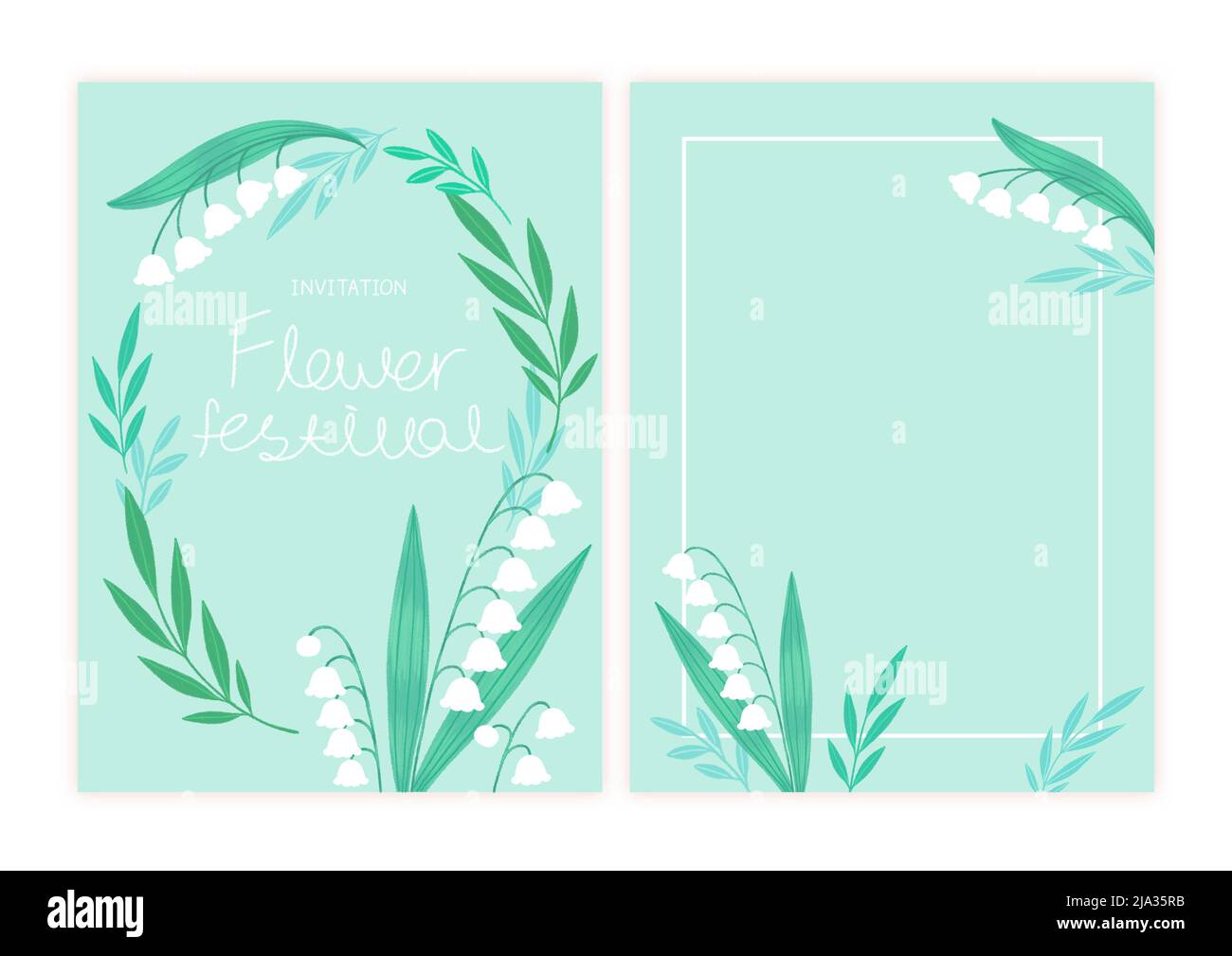 spring flower invitation, greeting card front and back page Stock Photo ...