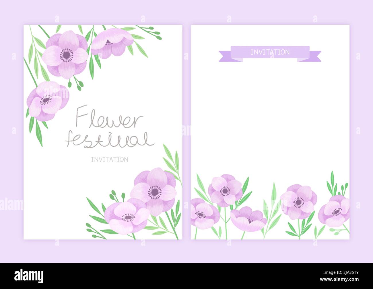 spring flower invitation, greeting card front and back page Stock Photo ...
