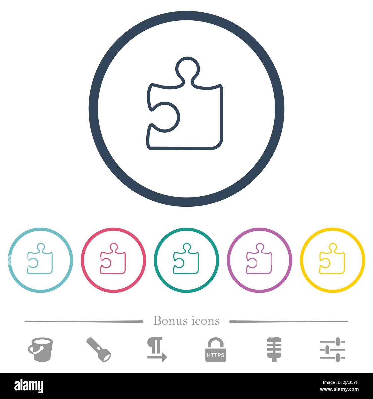 Single puzzle piece outline flat color icons in round outlines. 6 bonus ...