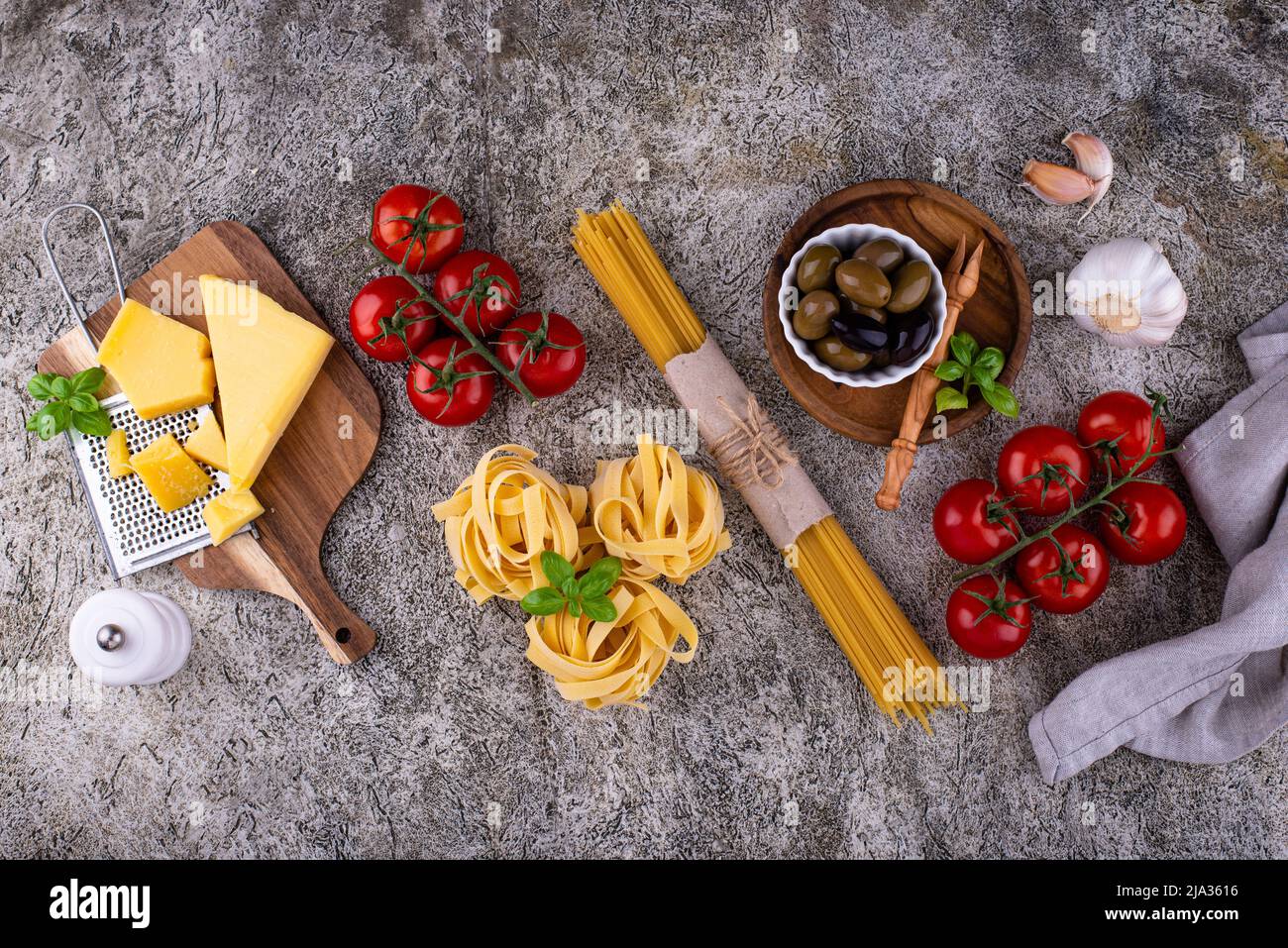 Italian food cooking background with pasta Stock Photo - Alamy